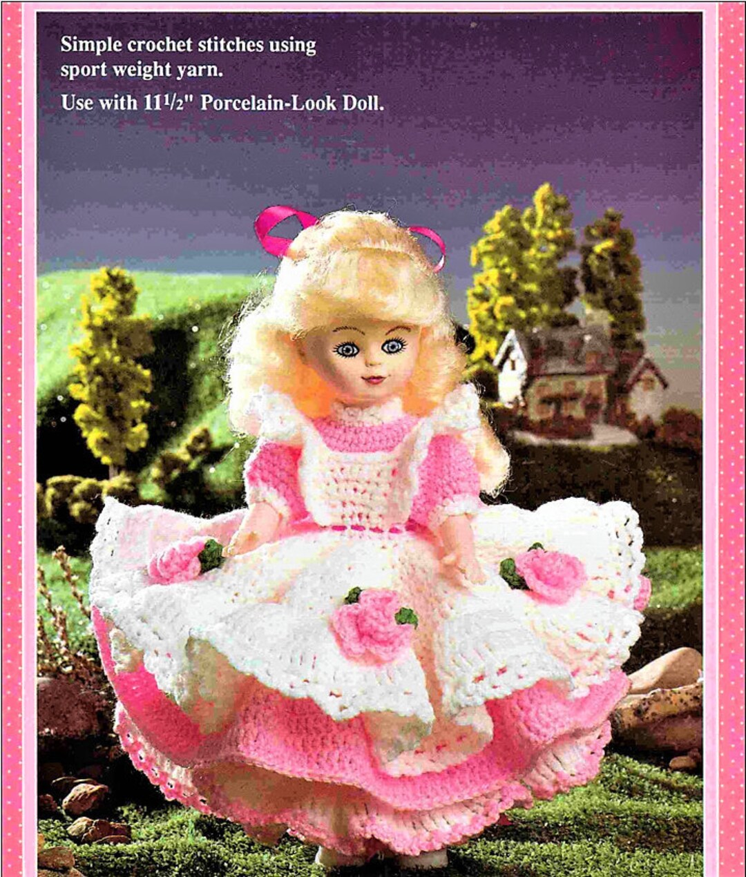 Vintage Crochet Pattern Frilly Pinafore Roses Ruffle Dress for 11 12 ...