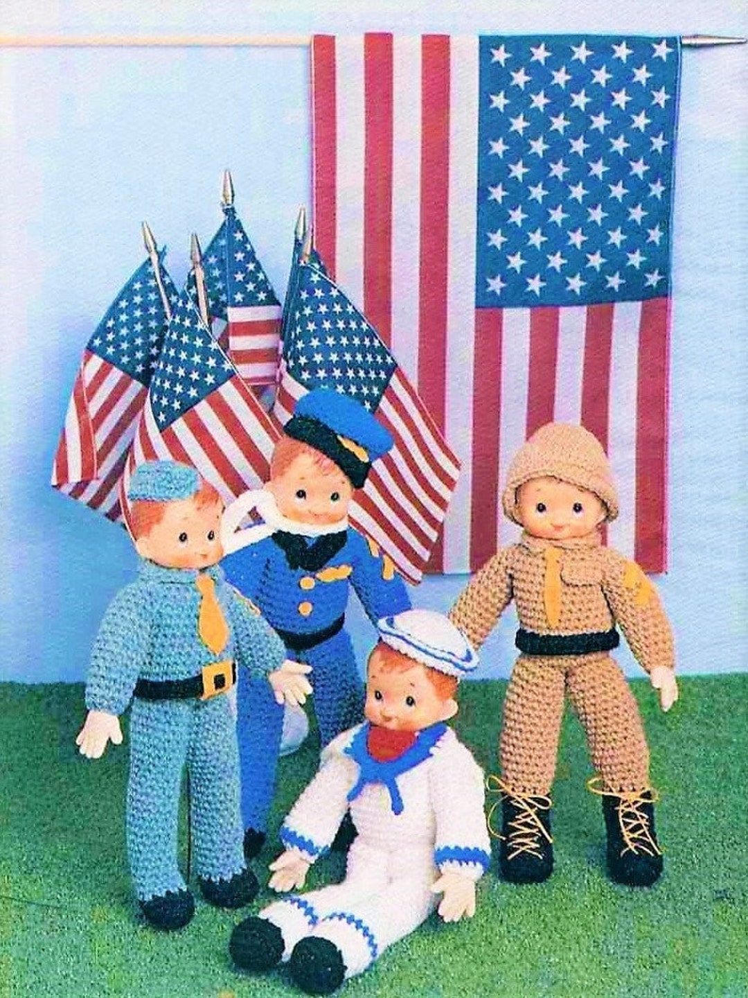 Vintage Crochet Pattern 12" Military Soldier Dolls Soft Amigurumi Toys ...