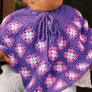 Vintage Crochet Pattern Baby Girl Tri-color Granny Square Poncho PDF ...
