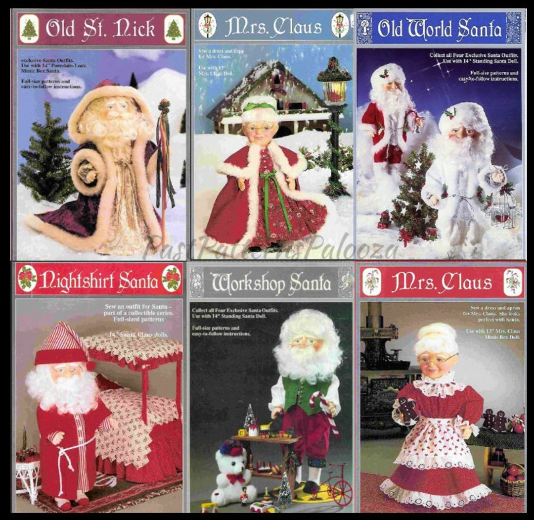 Vintage Sewing Patterns 13 Old World Santa Claus Doll & Mrs Claus Doll ...