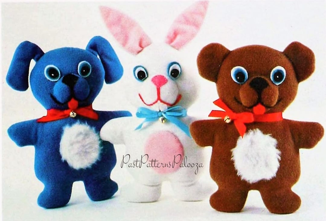 Vintage Sewing Pattern 10" Stuffed Animal Dolls Dog Bunny Bear Soft ...