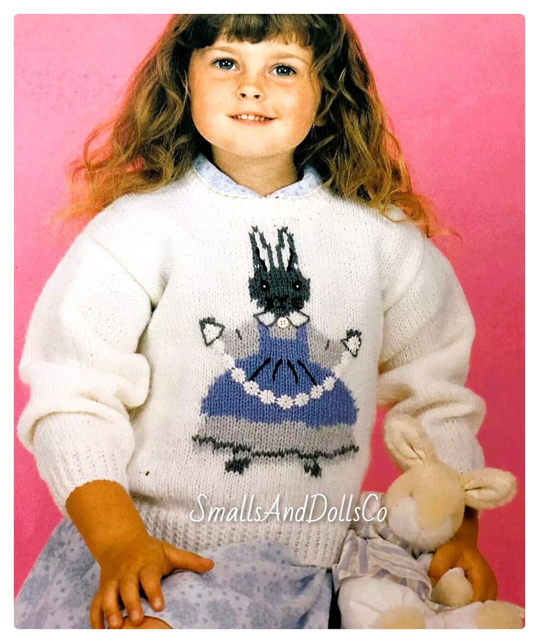Vintage Knitting Pattern Girls Bunny Rabbit Sweater PDF Instant Digital ...