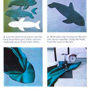 Vintage Sewing Pattern 22" Dolphin Soft Sculpture Toy Doll Satin Fabric ...