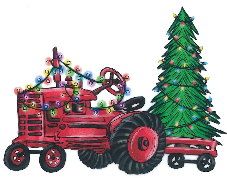 Christmas Tractor and Tree - Etsy