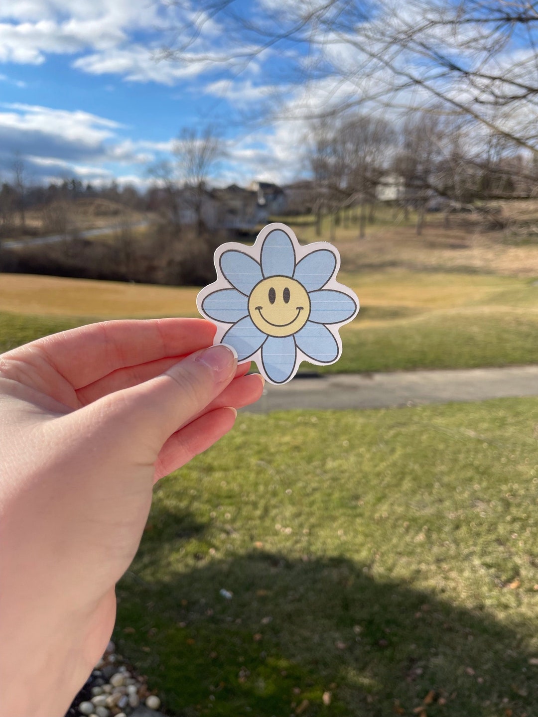 Blue Daisy Smiley Face Sticker - Etsy