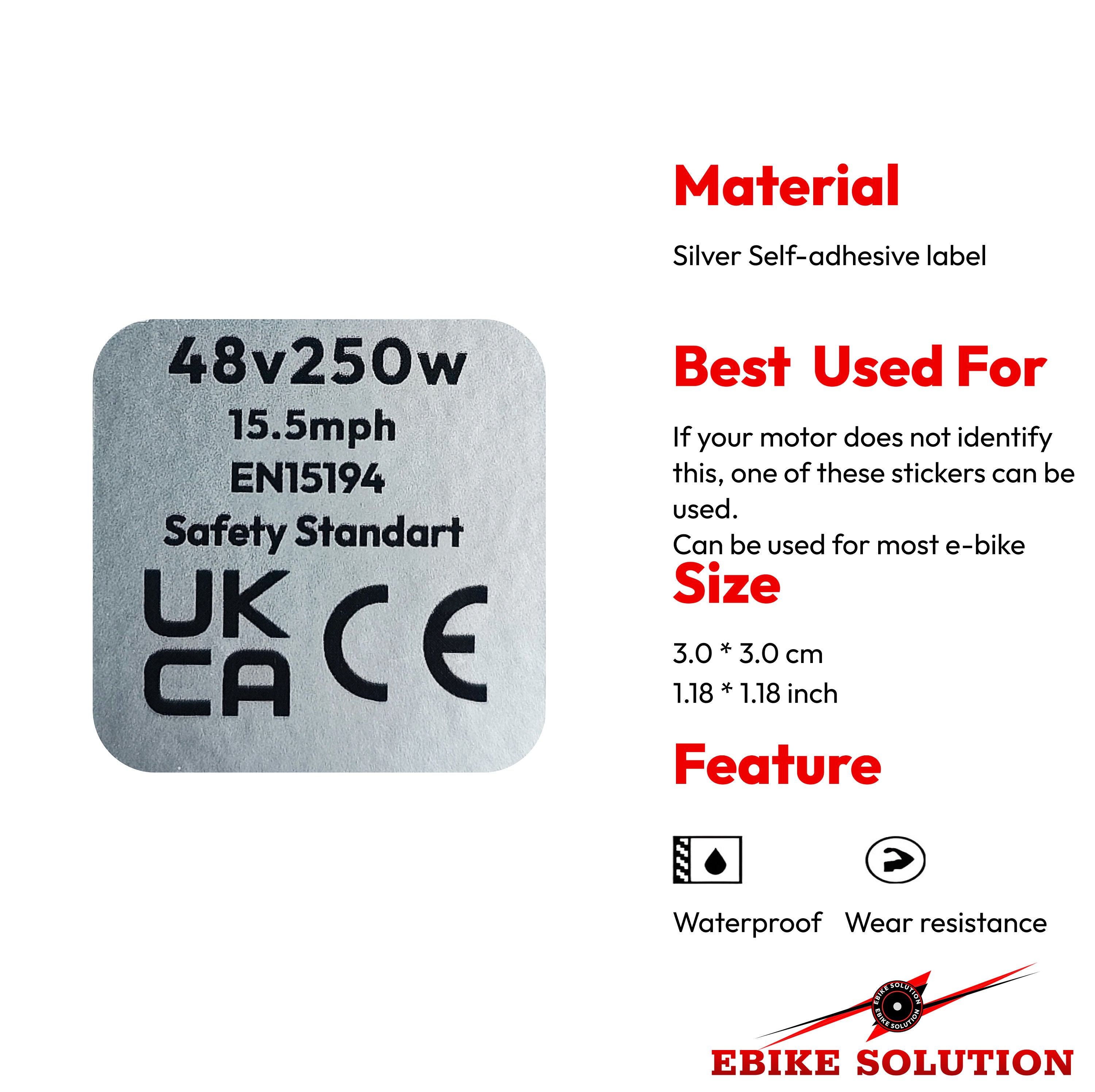 3x Motor Sticker Decal 36V/48V 250W Road Legal Ebike Stickers Decal ...