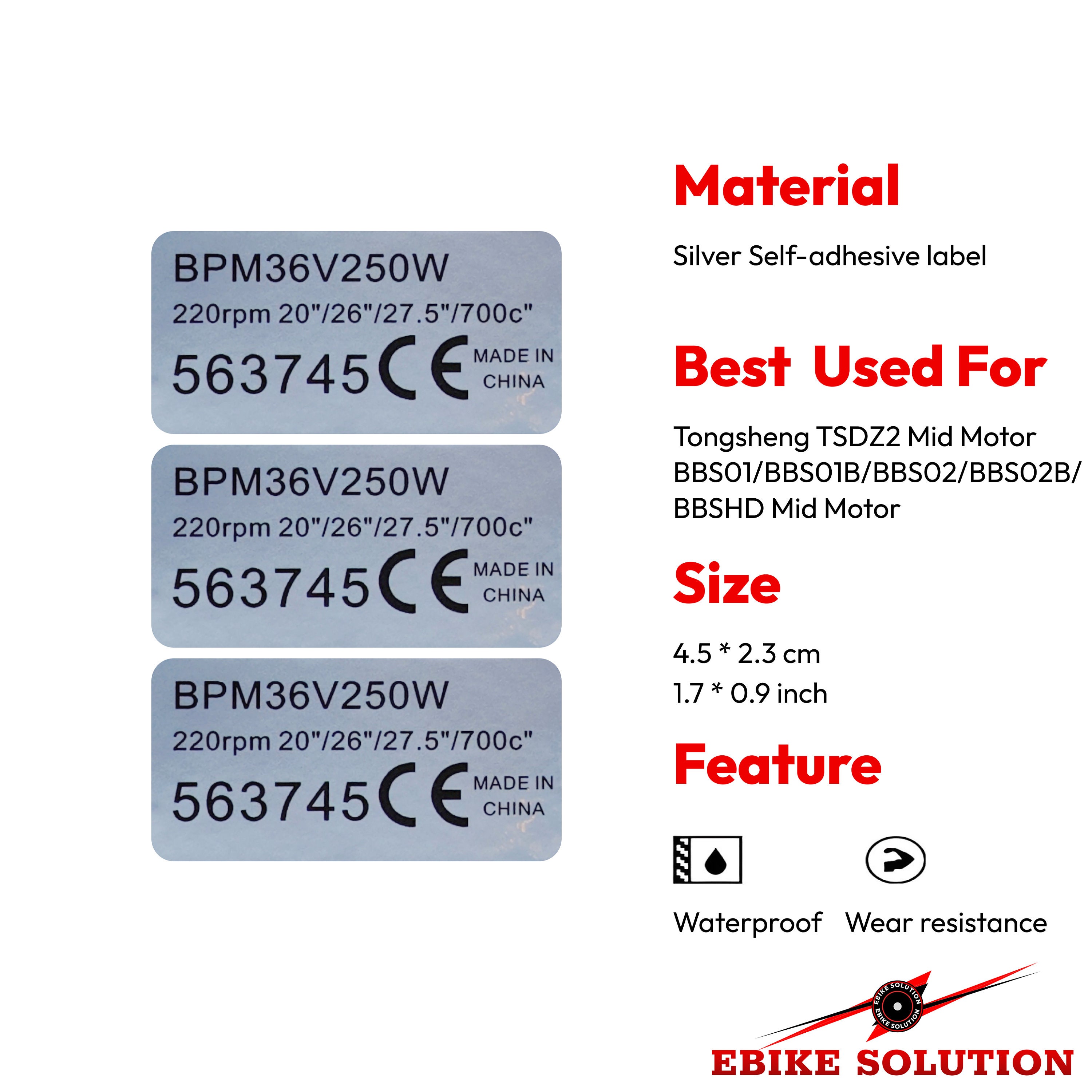 Ebike 3x Motor Sticker 250w Legal for Bafang, BMC, MAC, Bosch,electric ...