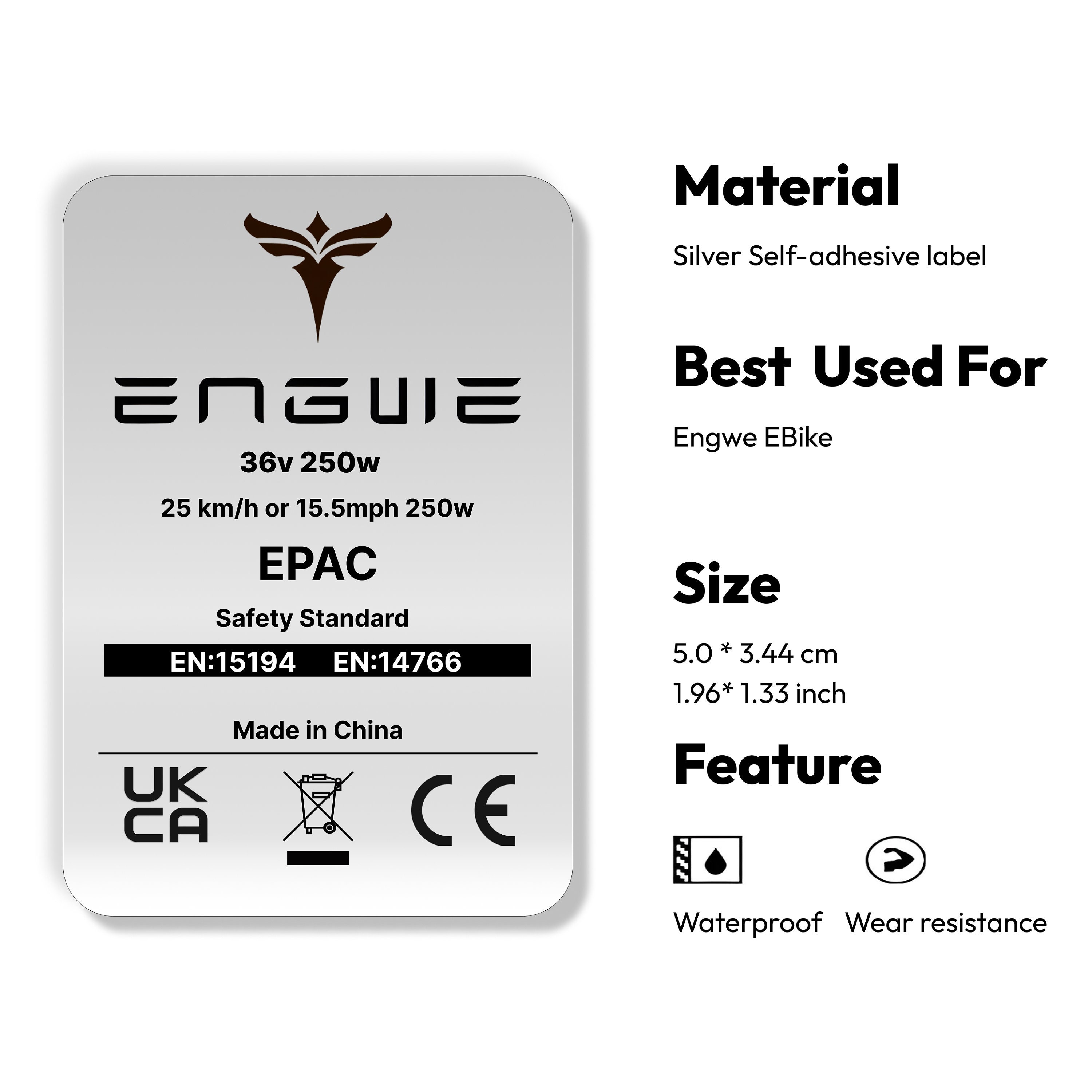 3x Engwe E-bike EPAC 250w 15.5mph Legal Motor Silver Sticker Decal ...