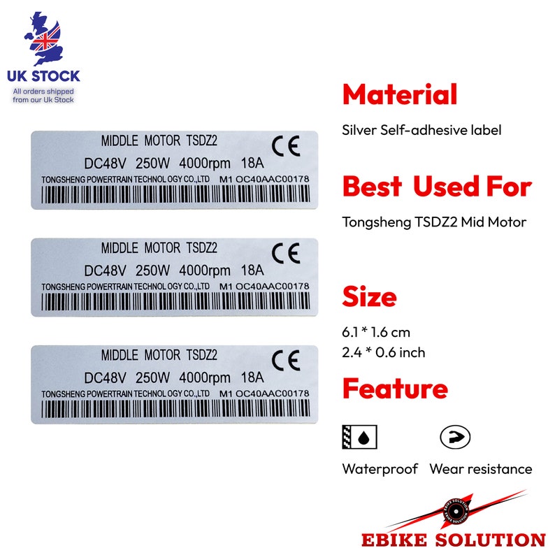 3x Ebike Sticker Decal 250W Road Legal for Tongsheng TSDZ2 48V Electric ...