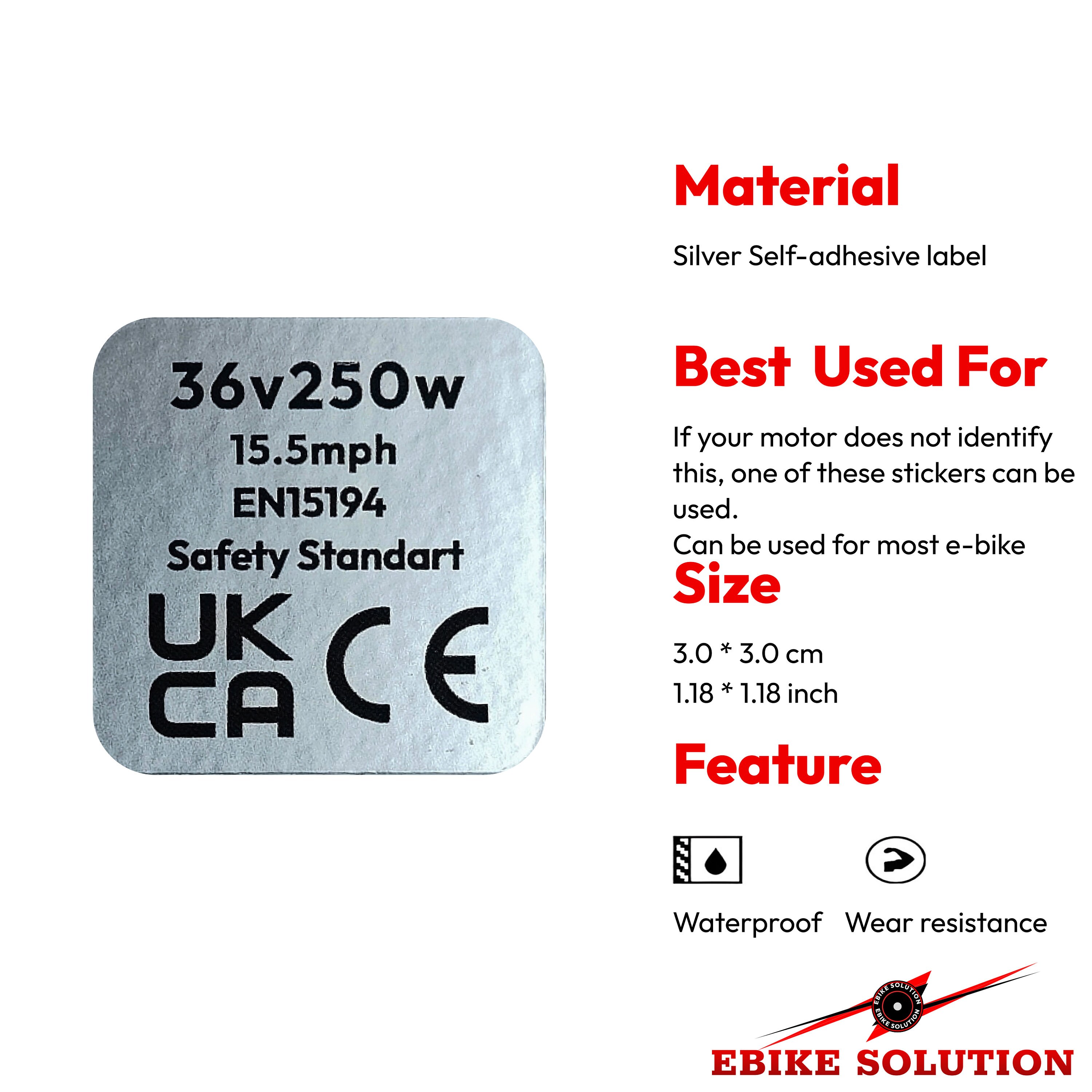 3x Motor Sticker Decal 36V/48V 250W Road Legal Ebike Stickers Decal ...