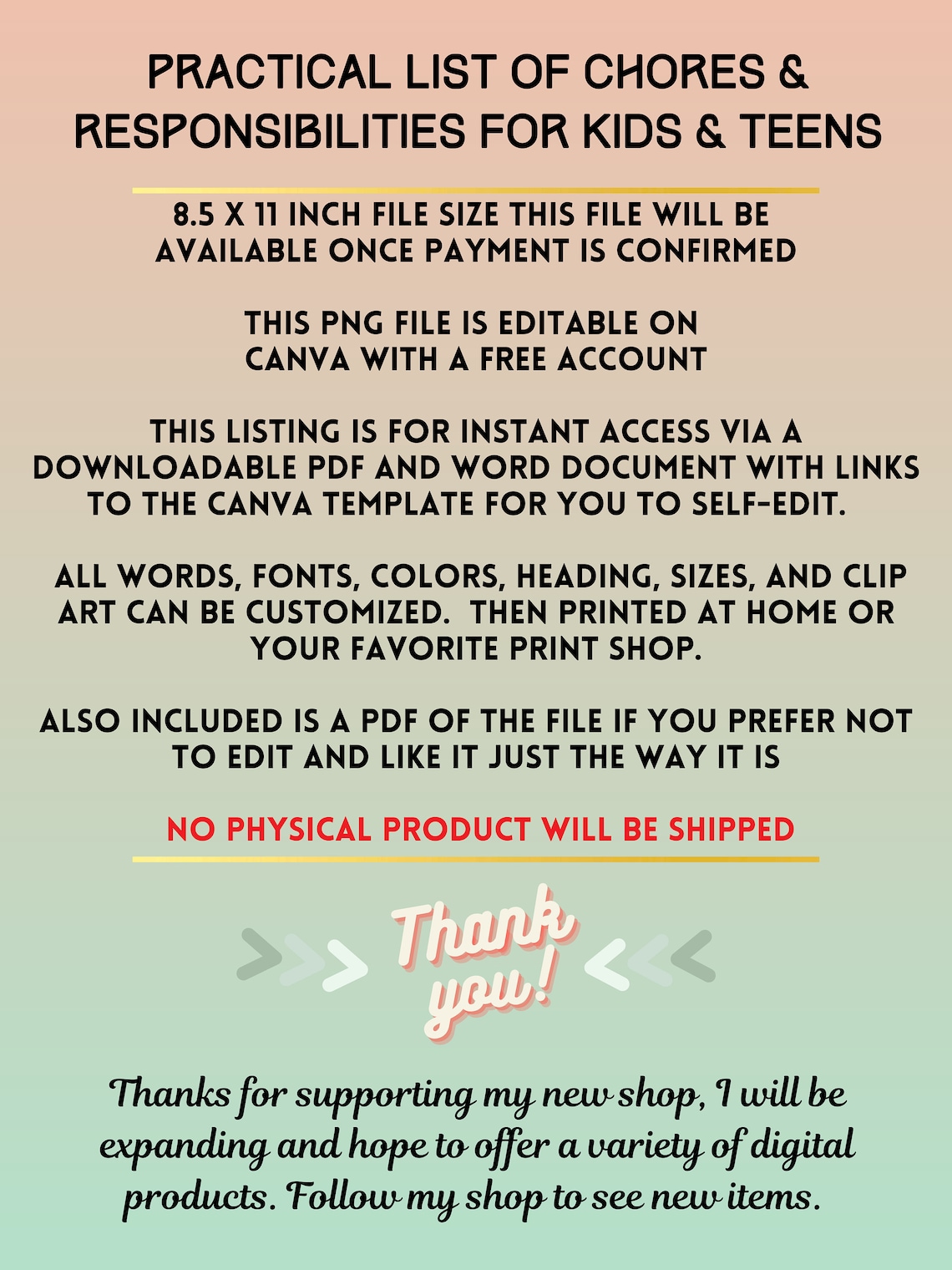 Editable House Rules Chart for Teens, Chore List (digital Download) - Etsy