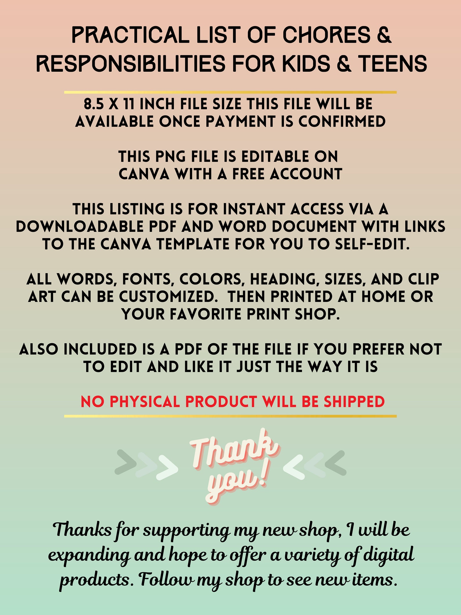 House Rules for Teens, Editable on Canva Completely Customizable ...