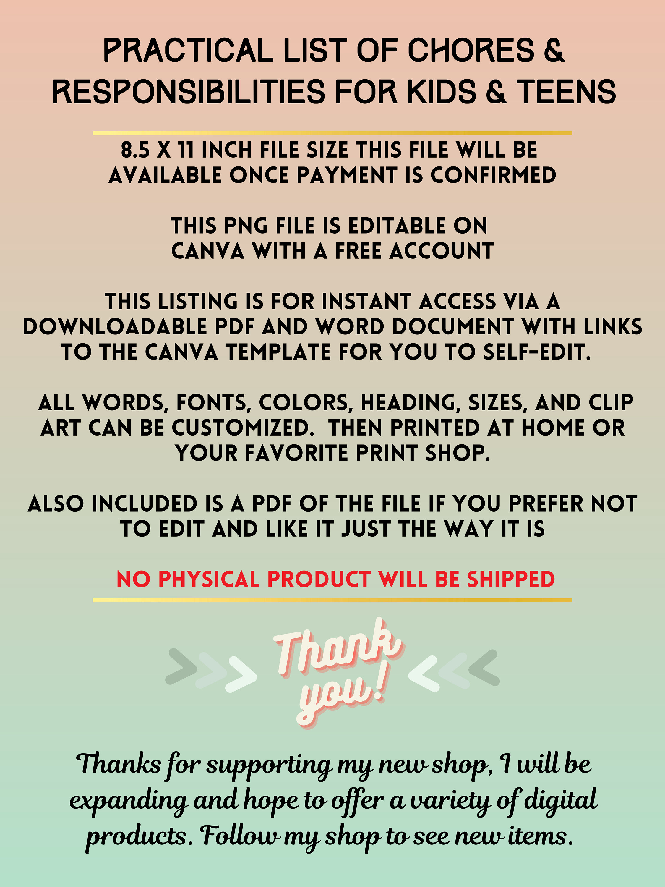 Editable House Rules Chart for Teens, Chore List (digital Download) - Etsy
