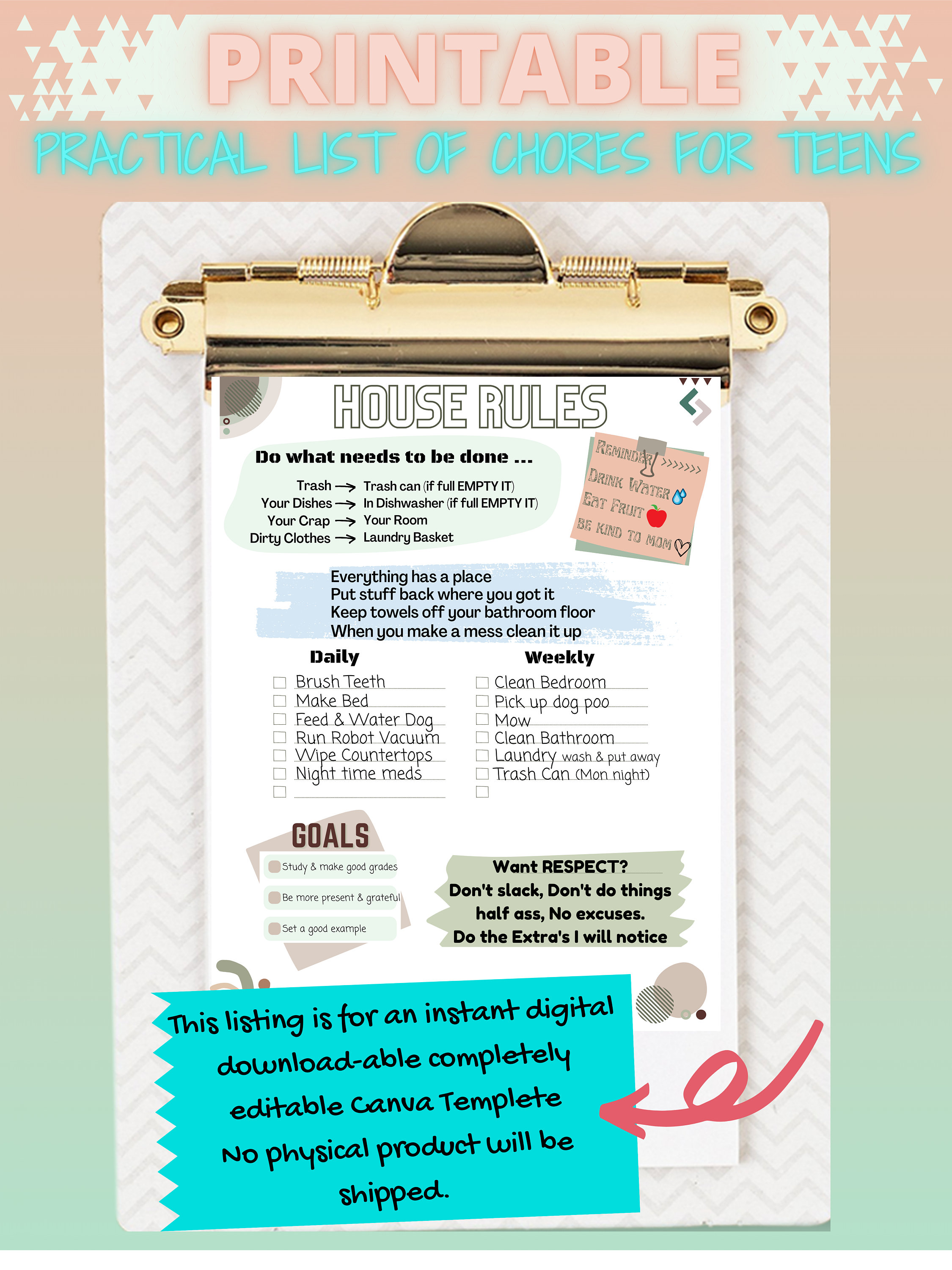 House Rules for Teens, Editable on Canva Completely Customizable ...
