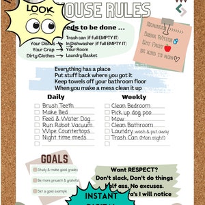 Editable House Rules Chart for Teens, Chore List (digital Download) - Etsy