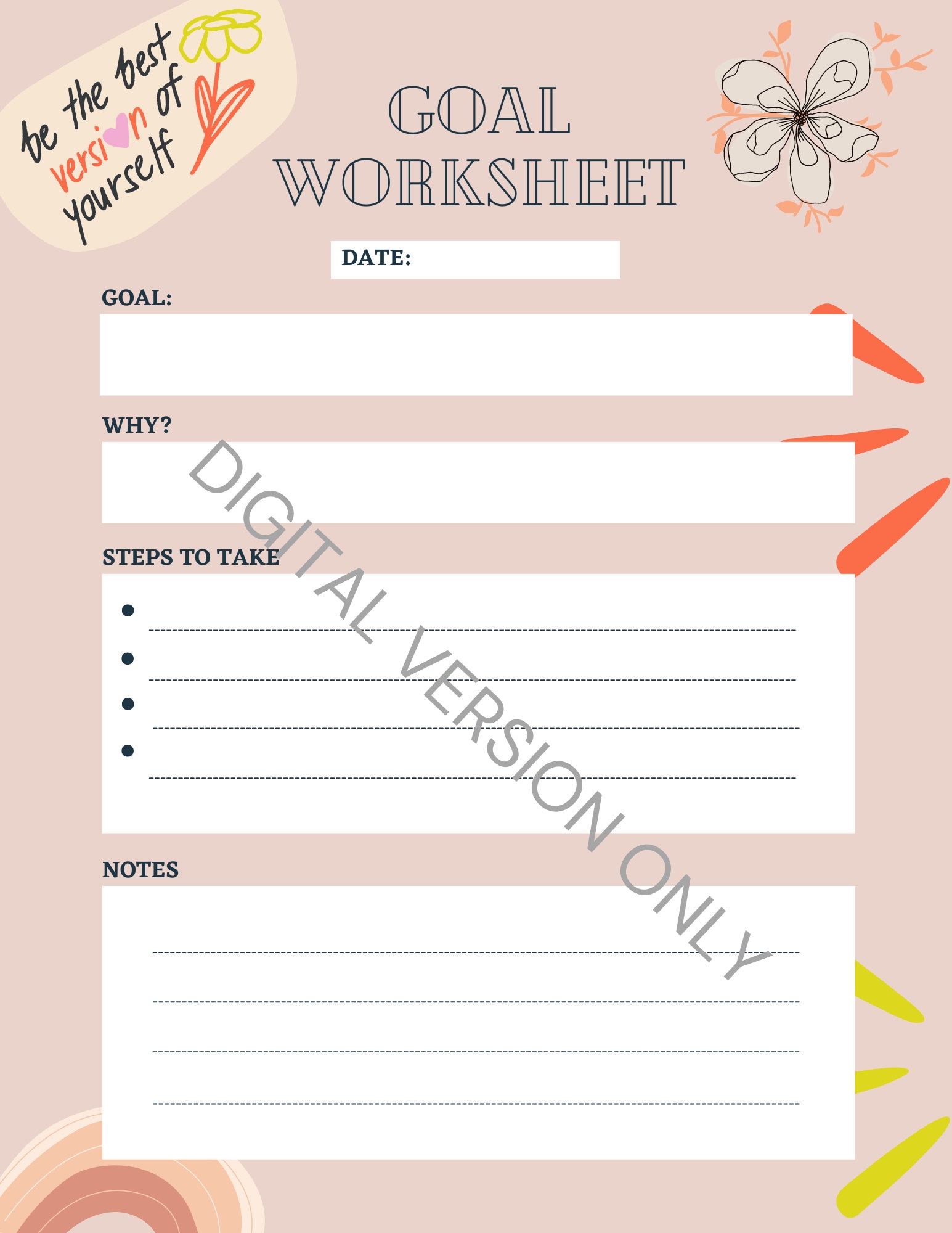 Printable Goal Worksheet Best Version of Yourself - Etsy