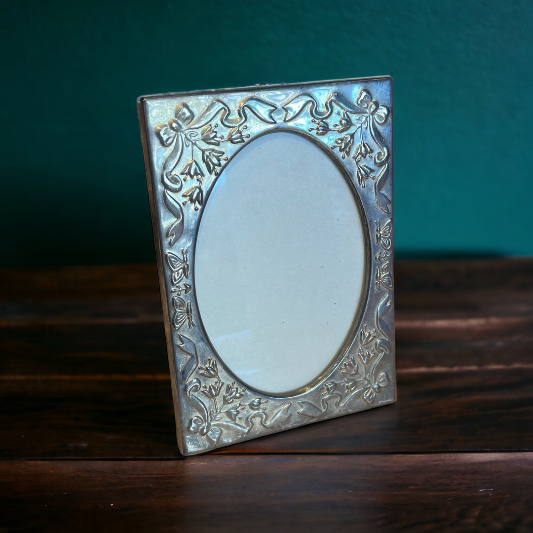 Vintage 4x6 Silver Plate Metal Floral Bow Picture Frame, Victorian Art ...