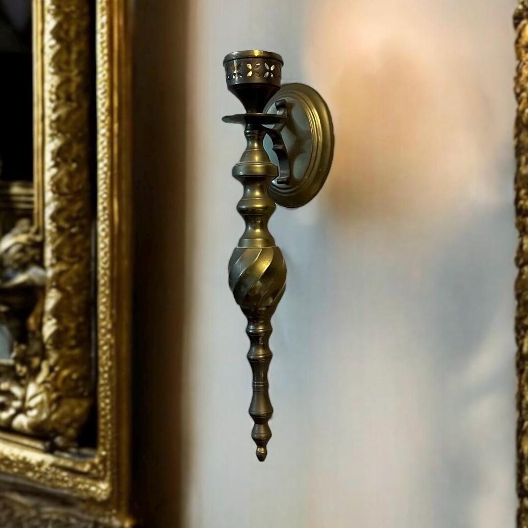 Vintage Solid Brass Candlestick Wall Sconce Candleholder, Gallery Wall ...