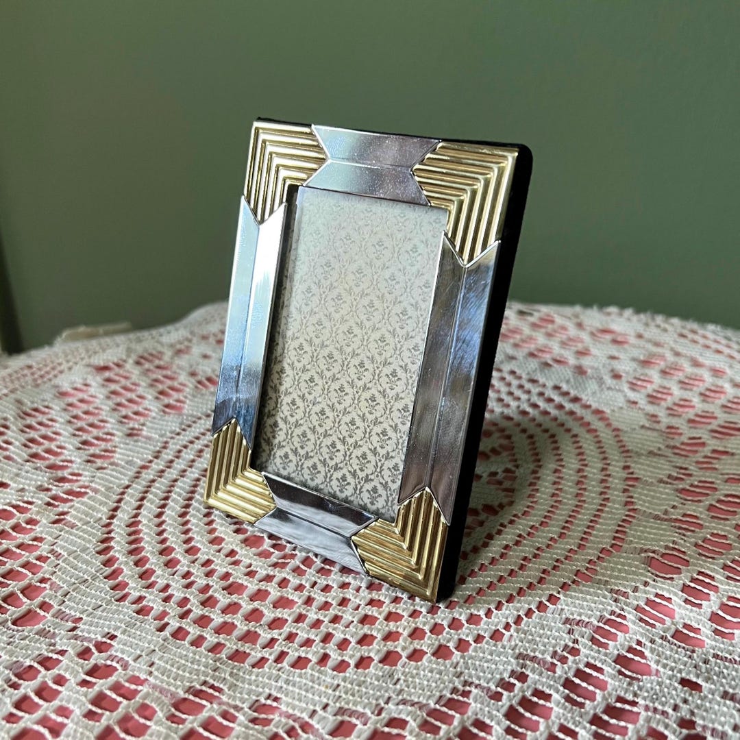 Vintage 2x3 Silver & Brass Gold Metal Mini Picture Frame, Art Deco ...