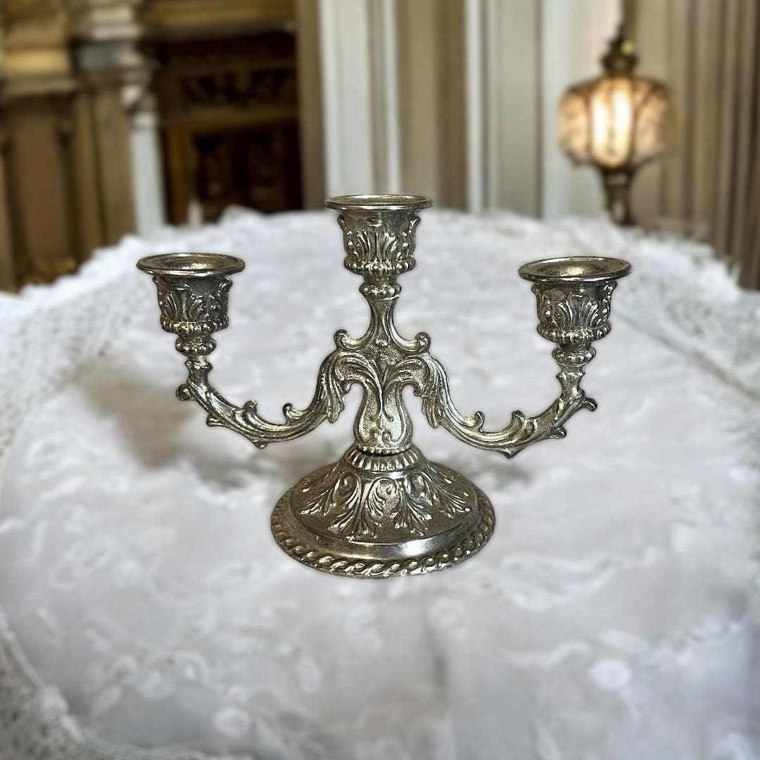 Vintage Ornate Silver Three Arm Mini Candelabra, Gothic Candleholder ...