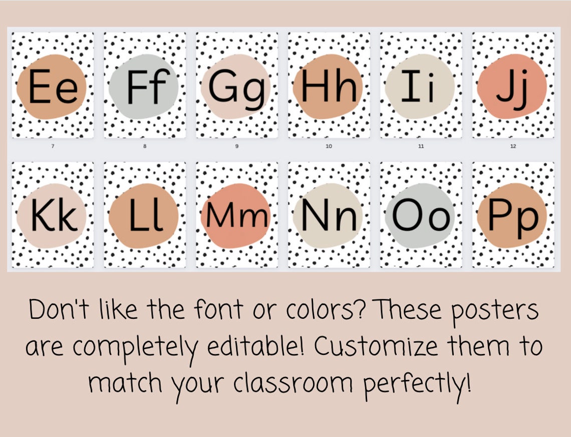 EDITABLE Modern Boho Spotty Classroom Alphabet Posters - Etsy