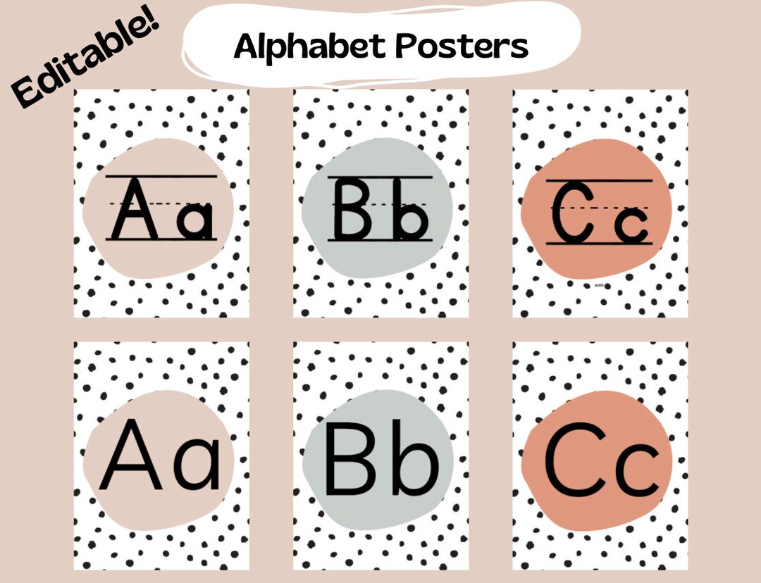 EDITABLE Modern Boho Spotty Classroom Alphabet Posters - Etsy