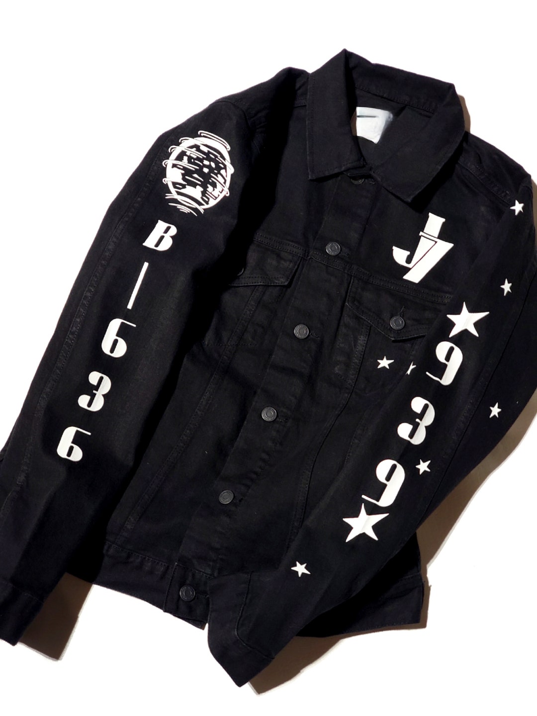 Limited Edition Black Denim Cowboy Jacket Numbers Stars and More. White ...