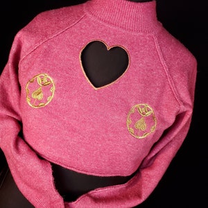 Pink/ Raspberry Cropped Lightweight Sweater With Cutout Heart and ...