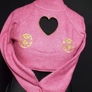 Pink/ Raspberry Cropped Lightweight Sweater With Cutout Heart and ...
