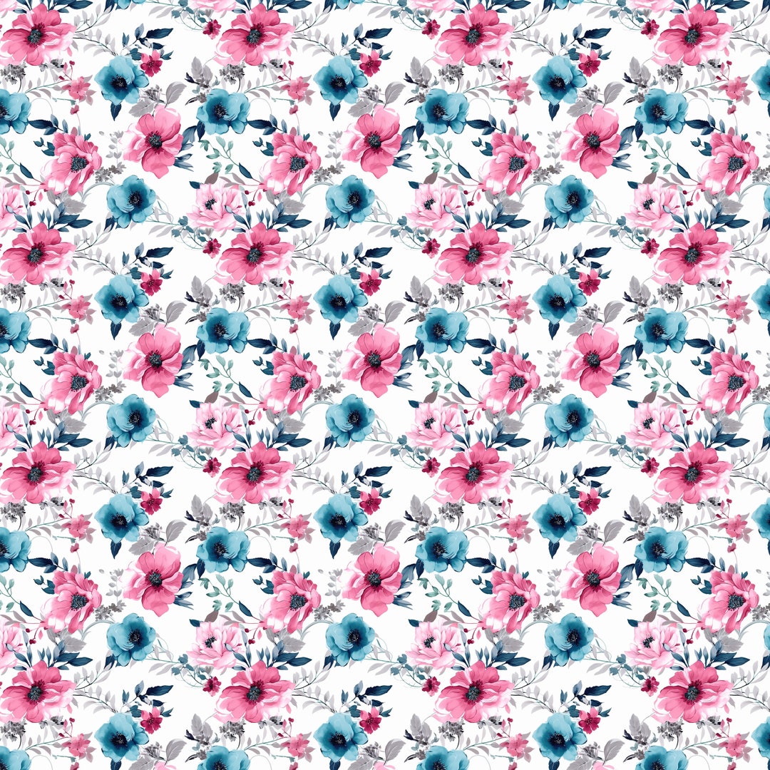 Blue and Pink Floral Seamless Pattern - Digital Download - Etsy