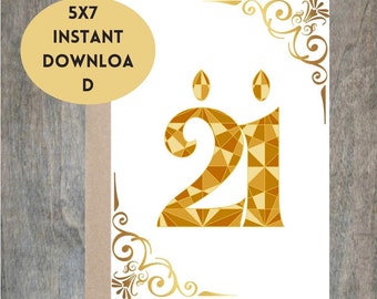 Birthday Card 21st Printable - Etsy