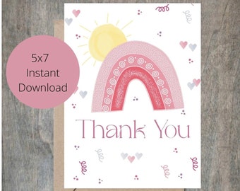 Thank You Boho Rainbow Greeting Card | Printable Boho Rainbow Thank You ...