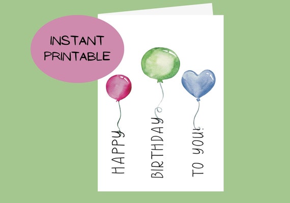Happy Birthday Balloons Printable Card Happy Birthday - Etsy