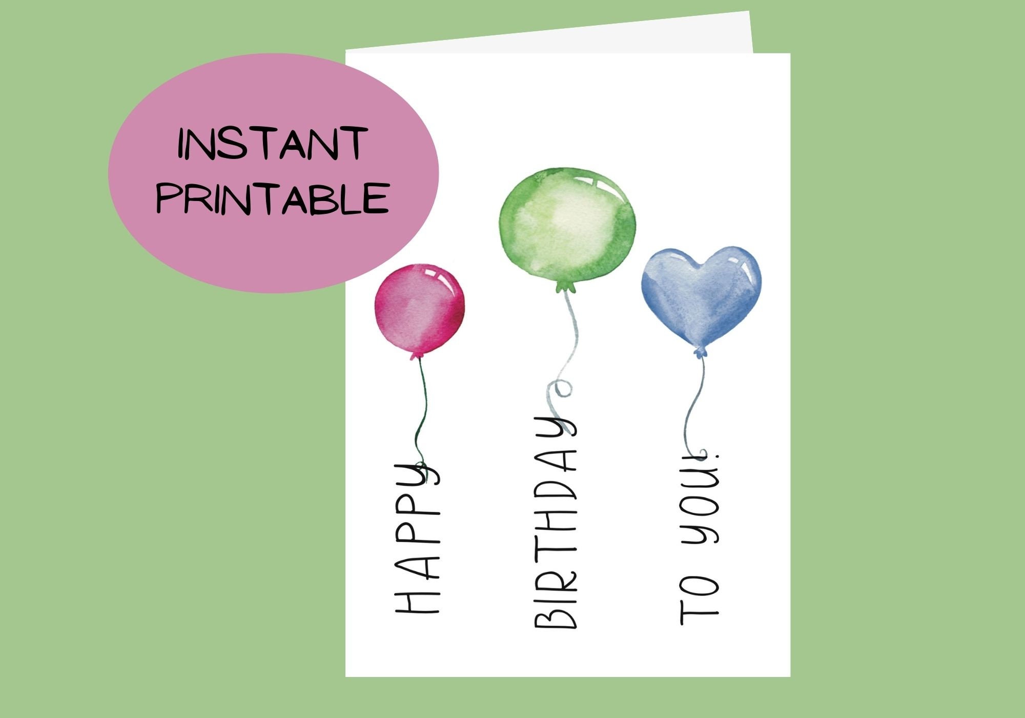 Happy Birthday Balloons Printable Card | Happy Birthday Instant ...