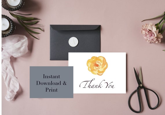 Simple Flower Thank You Printable Greeting Card Instant - Etsy