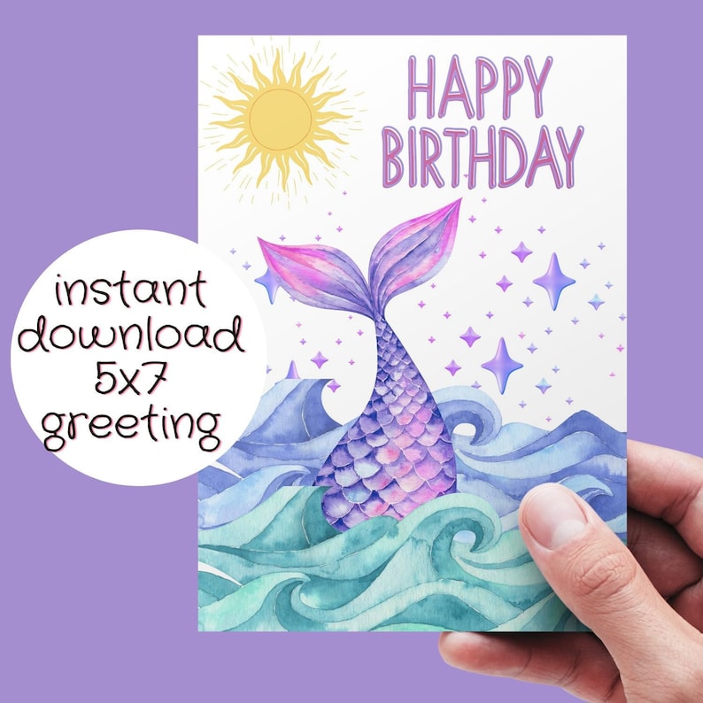 Happy Mermaid Birthday Printable Greeting Card | Happy Birthday Mermaid ...