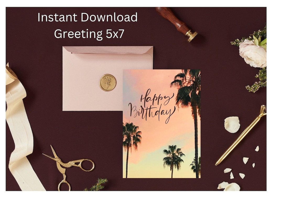 Happy Birthday Palm Tree Printable Greeting Card | Colorful Happy ...
