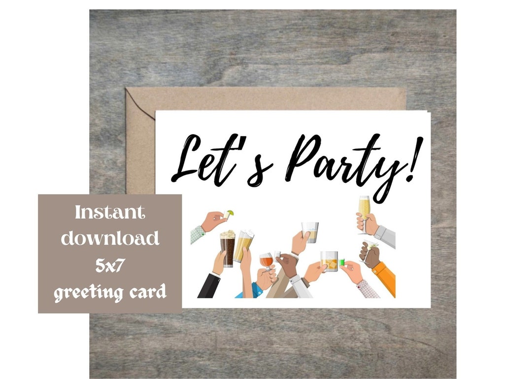 Fun Let’s Party Printable Greeting Card | Colorful Party Printable Card ...