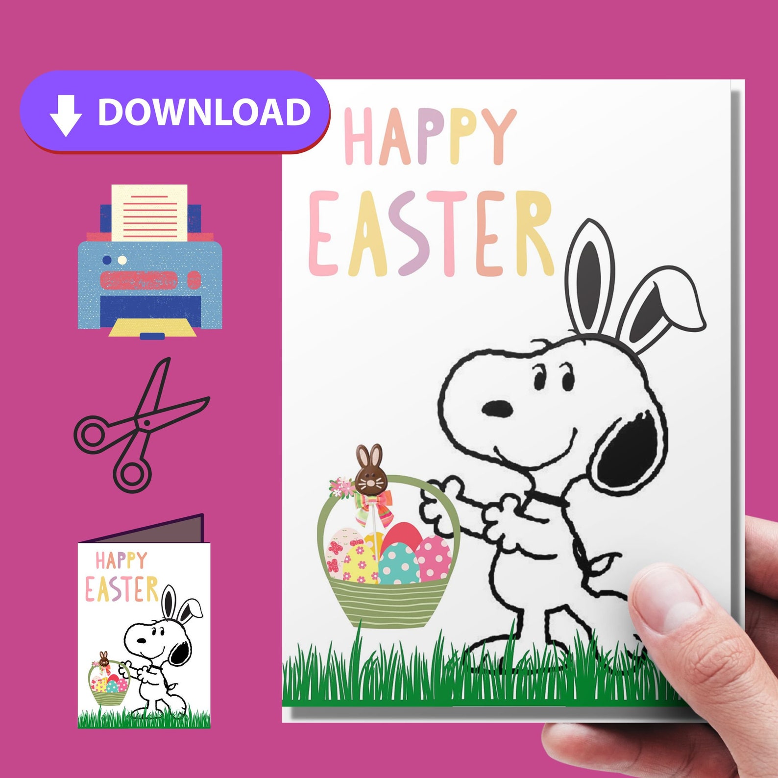 Happy Easter Snoopy Printable Greeting Card | Easter Printable Card | Happy Easter Digital ...
