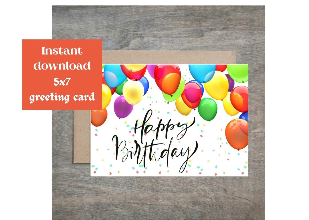 Happy Birthday Balloon Printable Greeting | Instant Download Printable ...