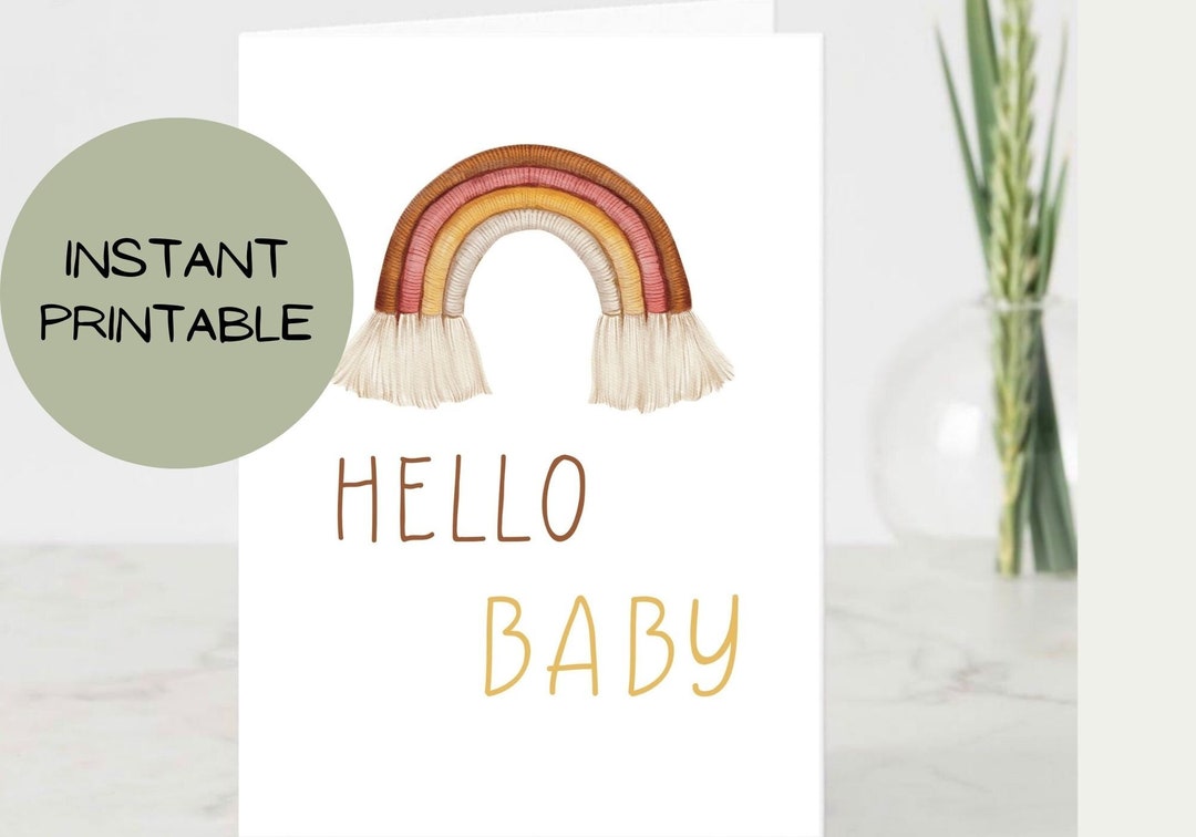 Hello Baby Boho Rainbow, Baby Shower Printable Greeting Card | Hello ...