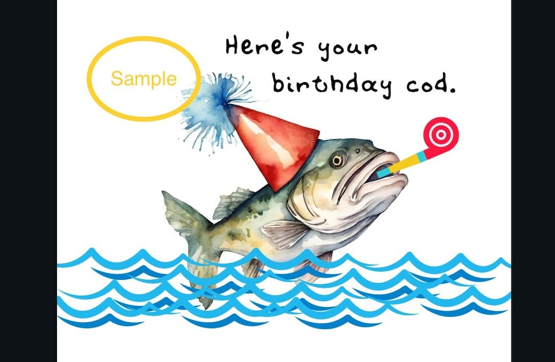 Funny Fishing Birthday Card | Party Fish Art (digital Download) - Etsy