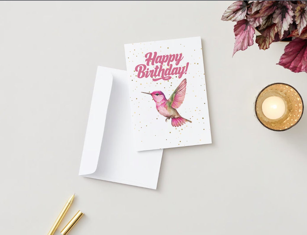 Happy Birthday Hummingbird Printable Card | Pink Hummingbird | Instant ...