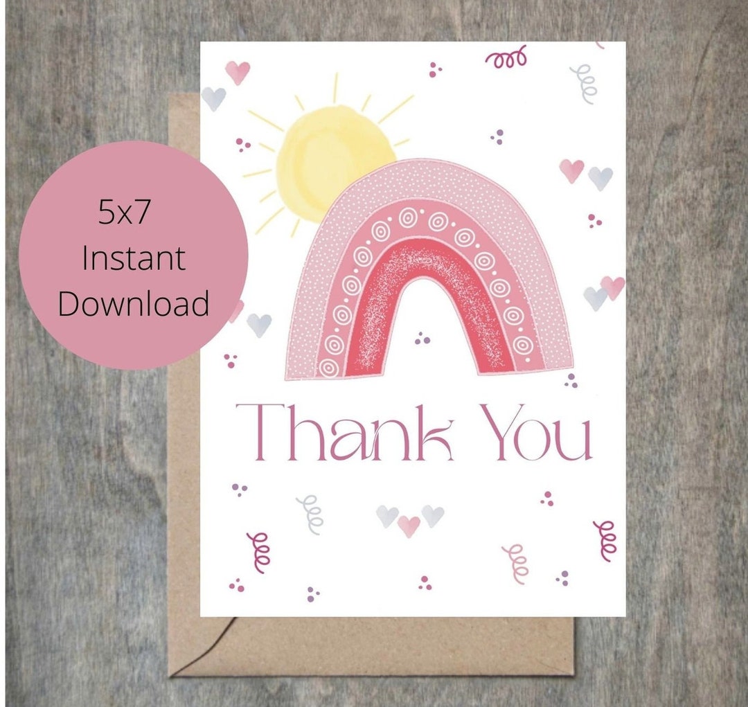Thank You Boho Rainbow Greeting Card | Printable Boho Rainbow Thank You ...