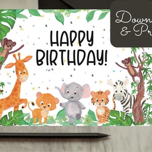 Jungle Theme Birthday Printable Greeting Card | Happy Birthday Jungle ...