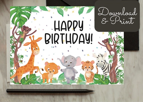 Jungle Theme Birthday Printable Greeting Card Happy Birthday - Etsy
