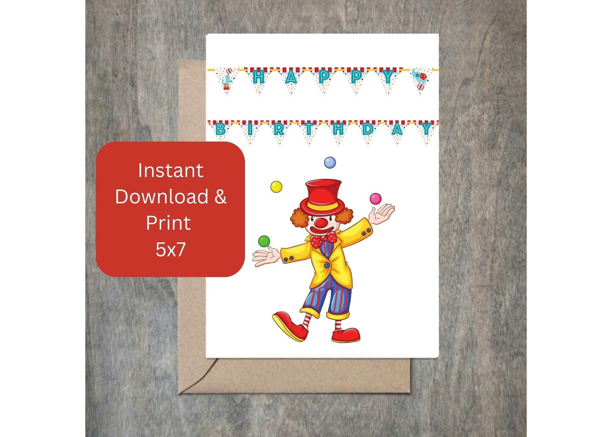 Clown Happy Birthday Printable Greeting Card | Cute Clown Juggling ...