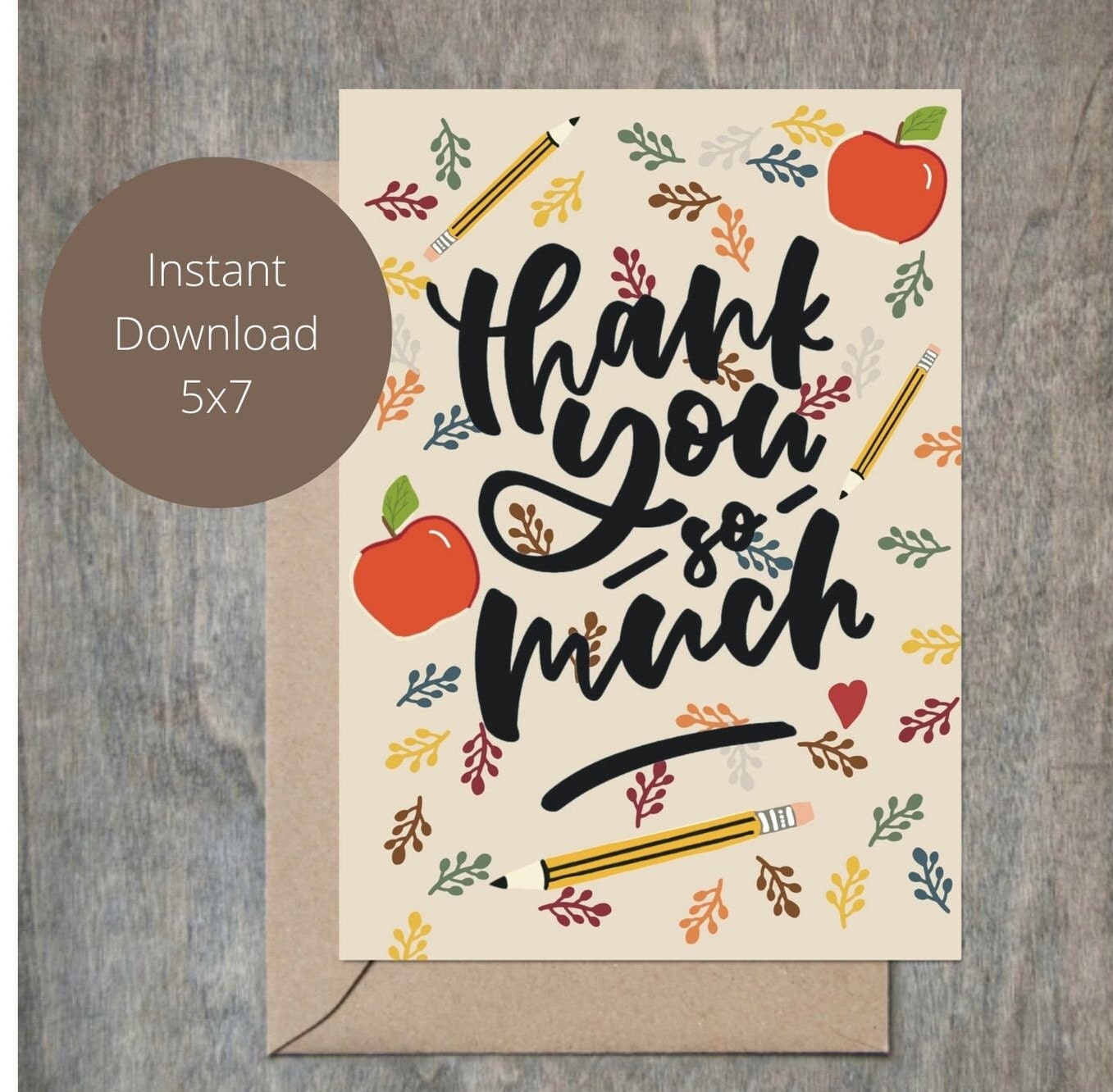 Thank You Teacher Printable Greeting Card | Instant Digital Download ...
