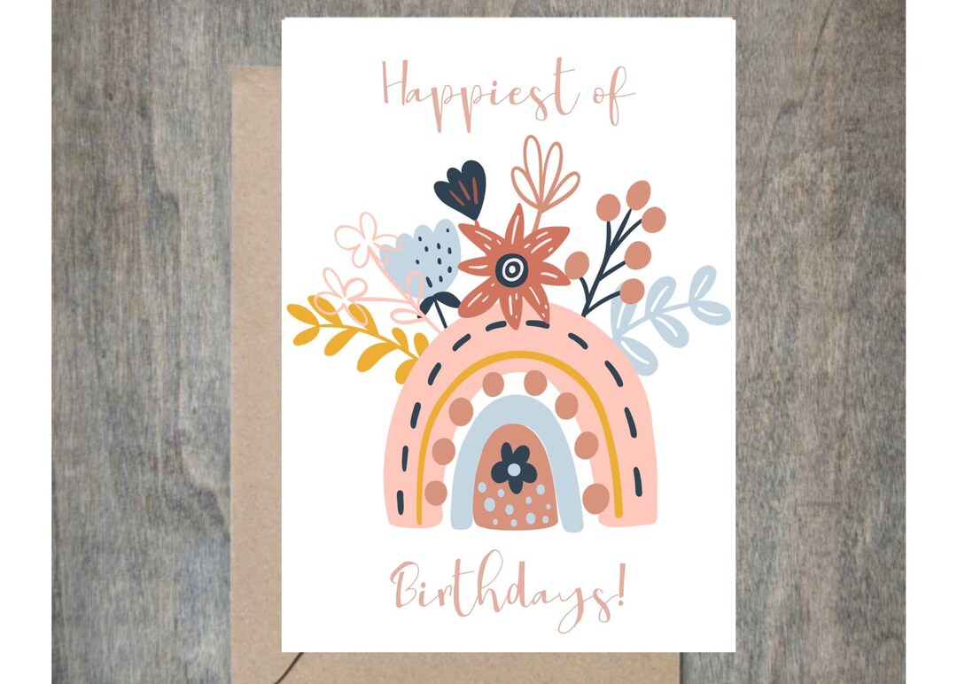 Boho Rainbow Birthday Printable Greeting Card | Happiest Birthday ...