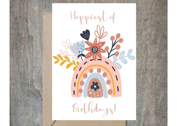 Boho Rainbow Birthday Printable Greeting Card Happiest - Etsy